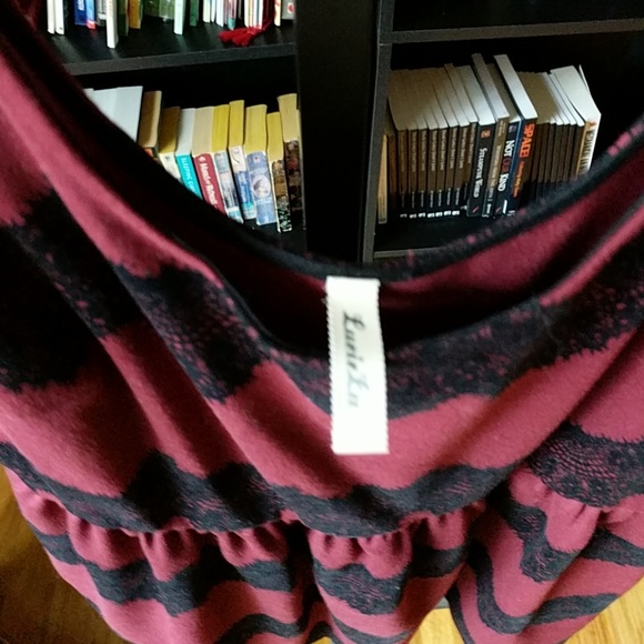 Lucie Lu | Dresses | Burgundy Lace Print Cocktail Dress By Lucie Lu ...